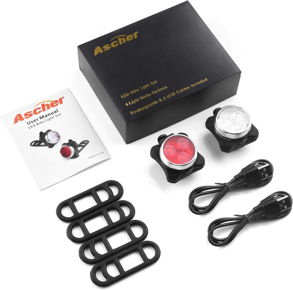 Ascher USB Rechargeable Bike Light Set,Super Bright Front Headlight and ...