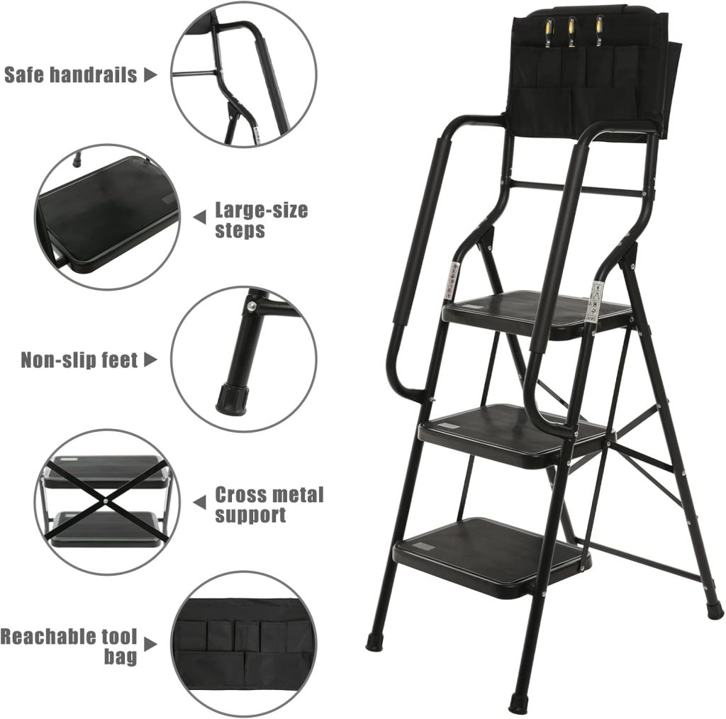 Usinso 4 Step Ladder Tool Ladder Folding Portable Steel Frame MAX 500 ...