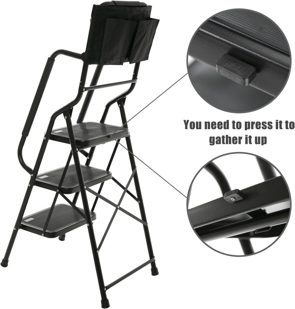 Usinso 4 Step Ladder Tool Ladder Folding Portable Steel Frame Max 500