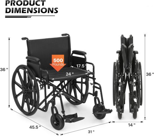 monicare Wide Foldable Wheelchair for Adult 500-lbs Heavy-Duty Folding ...