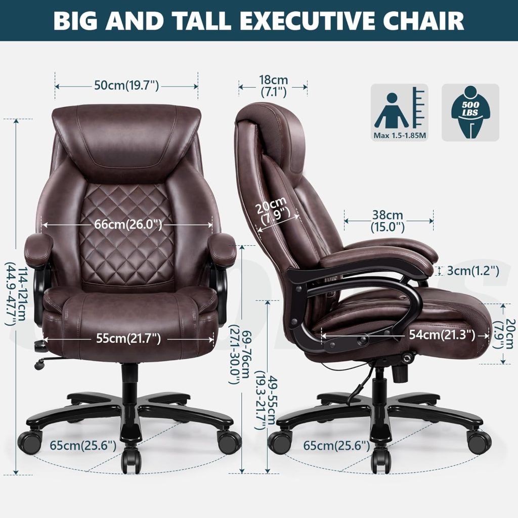 Big and Tall 500lbs Office Chair,Heavy Duty Large PU Leather Executive ...