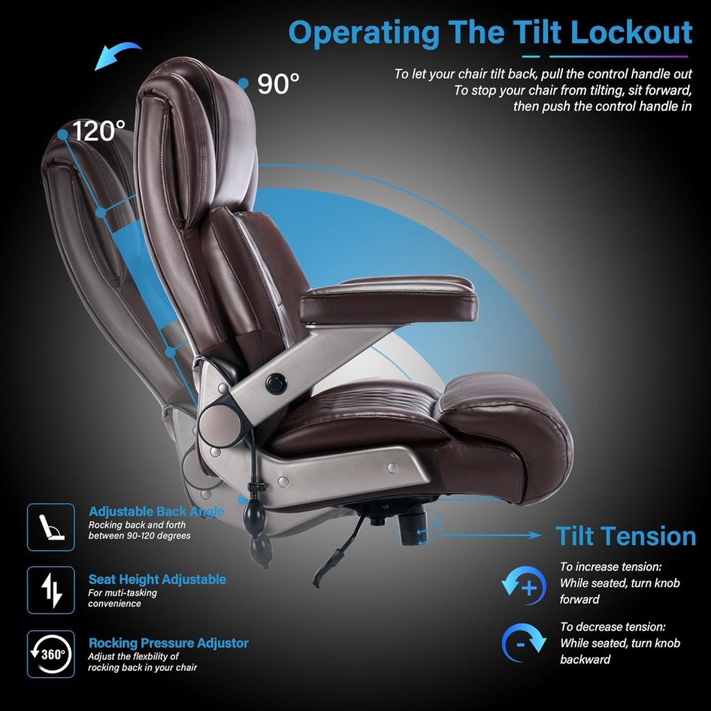 Big and Tall 500lbs Office Chair - Adjustable Lumbar Support 3D Flip ...